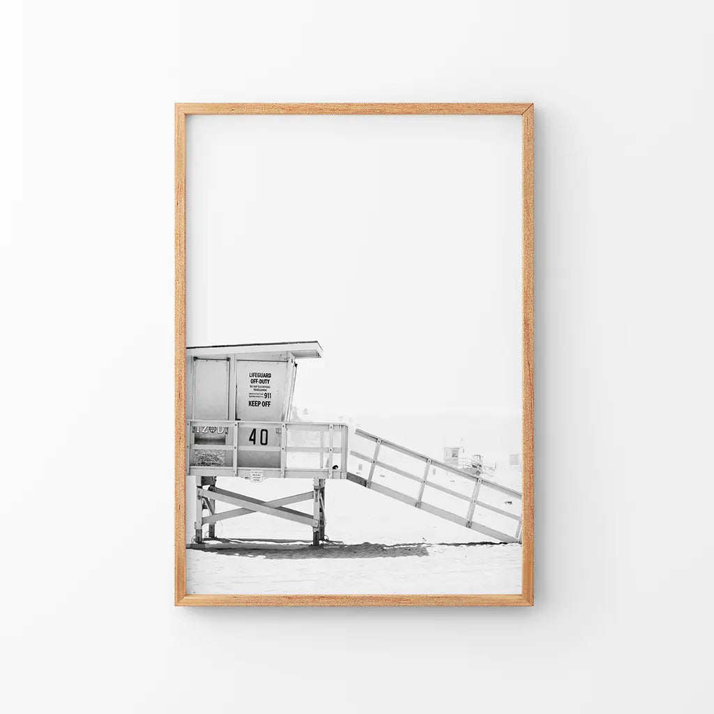 Black White Lifeguard Tower Poster. Coastal Summer Wall Art – S101