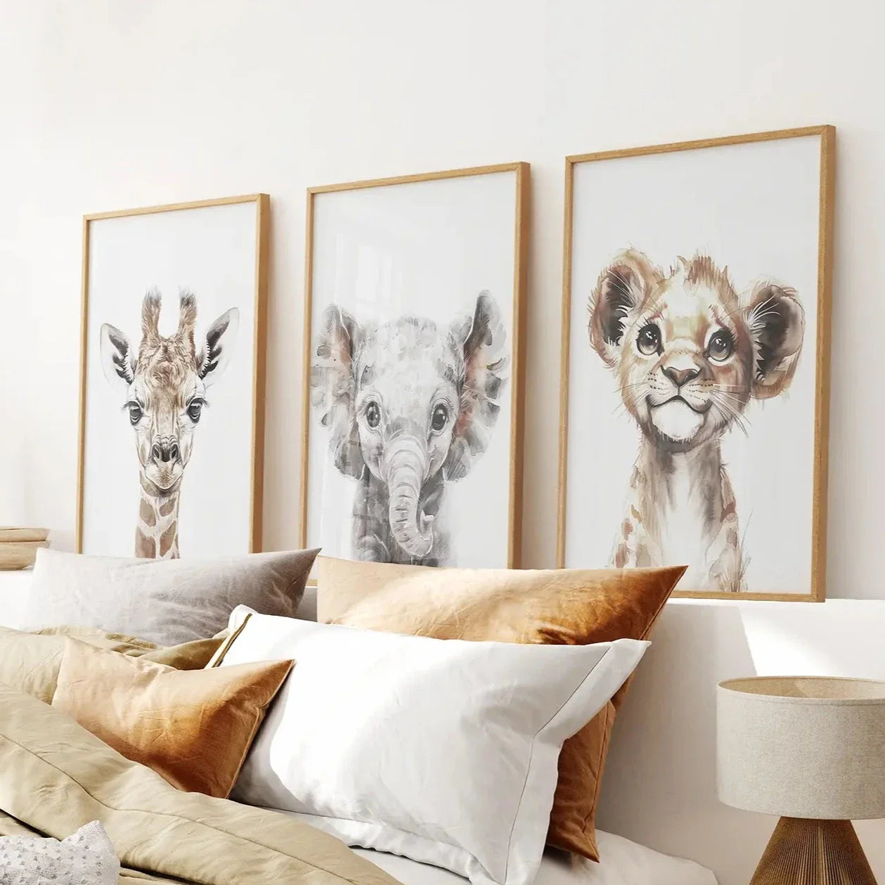 Cute Set of 3 Watercolor Jungle Animal Wall Art – S101